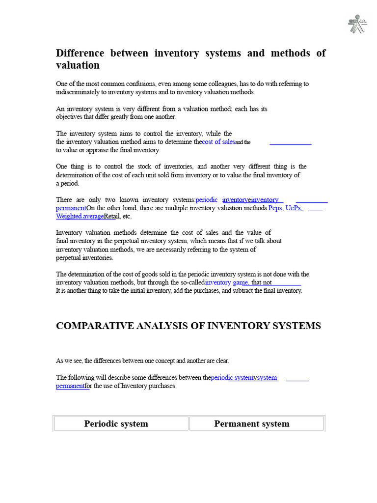 Difference Between Inventory Systems and Valuation Methods | PDF | Cost ...