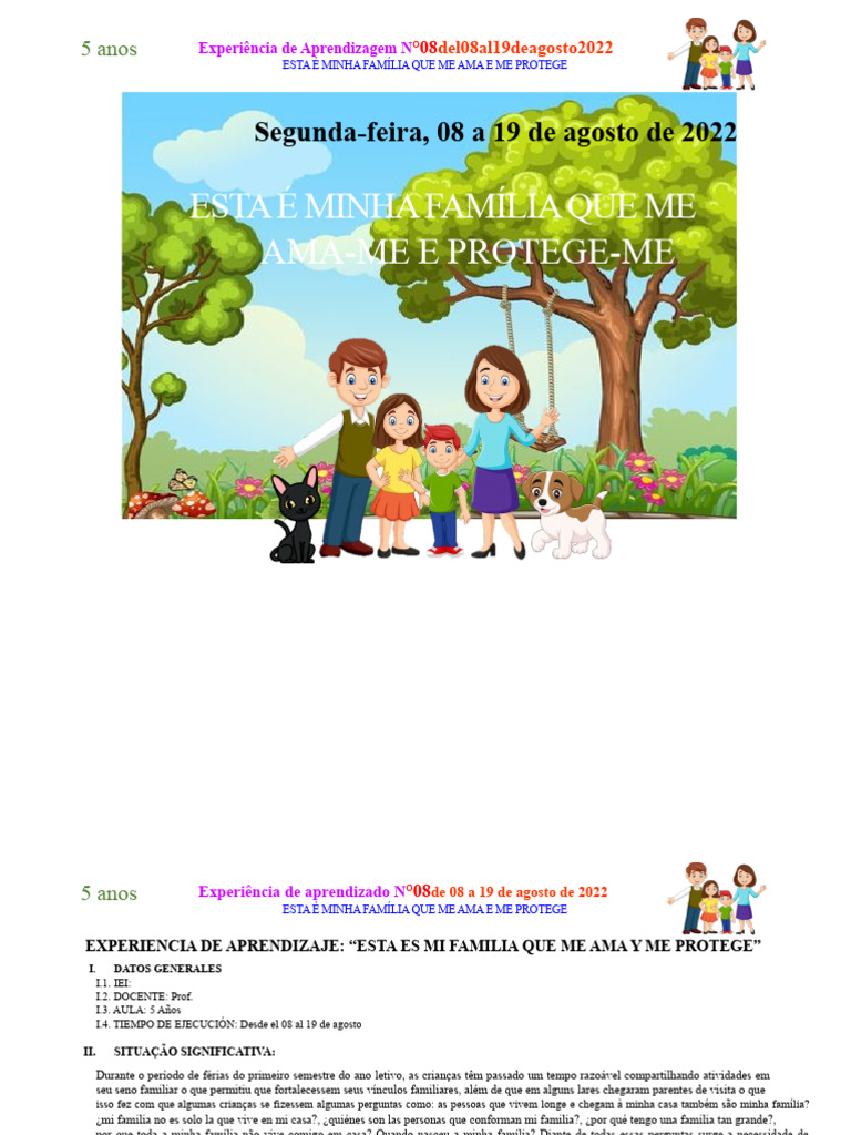 Eda 5 Anos Esta É Minha Família Que Me Ama E Me Protege Pdf Família