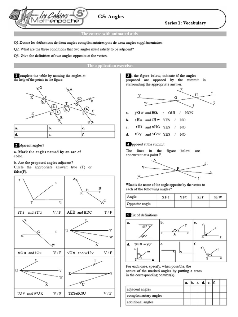 The Angles Exercises FR Vocabulary | PDF | Angle | Triangle Geometry