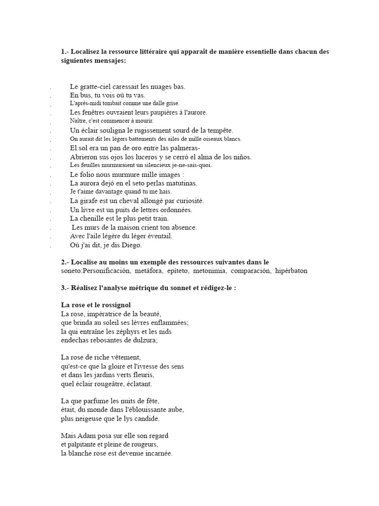 Analyse des ressources littéraires et sonnet | PDF | Sonnets