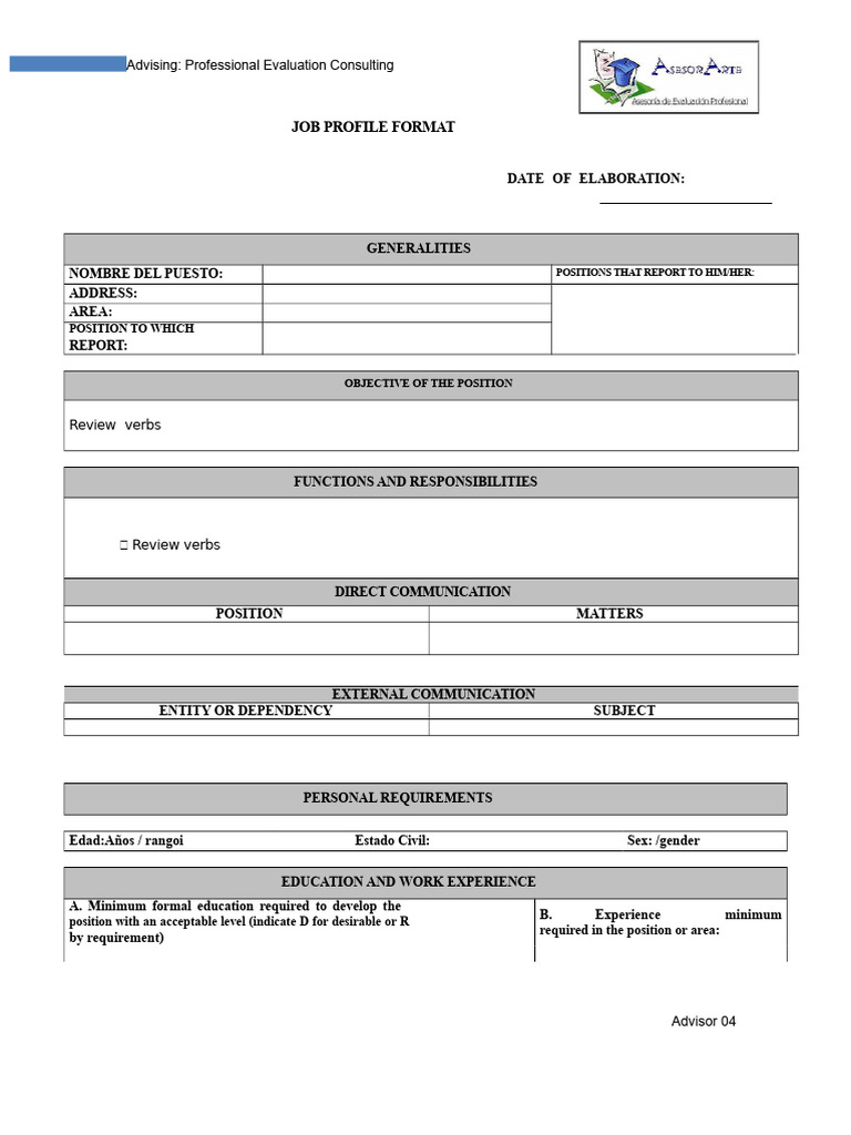 Job Profile Format | PDF | Communication | Psychological Concepts