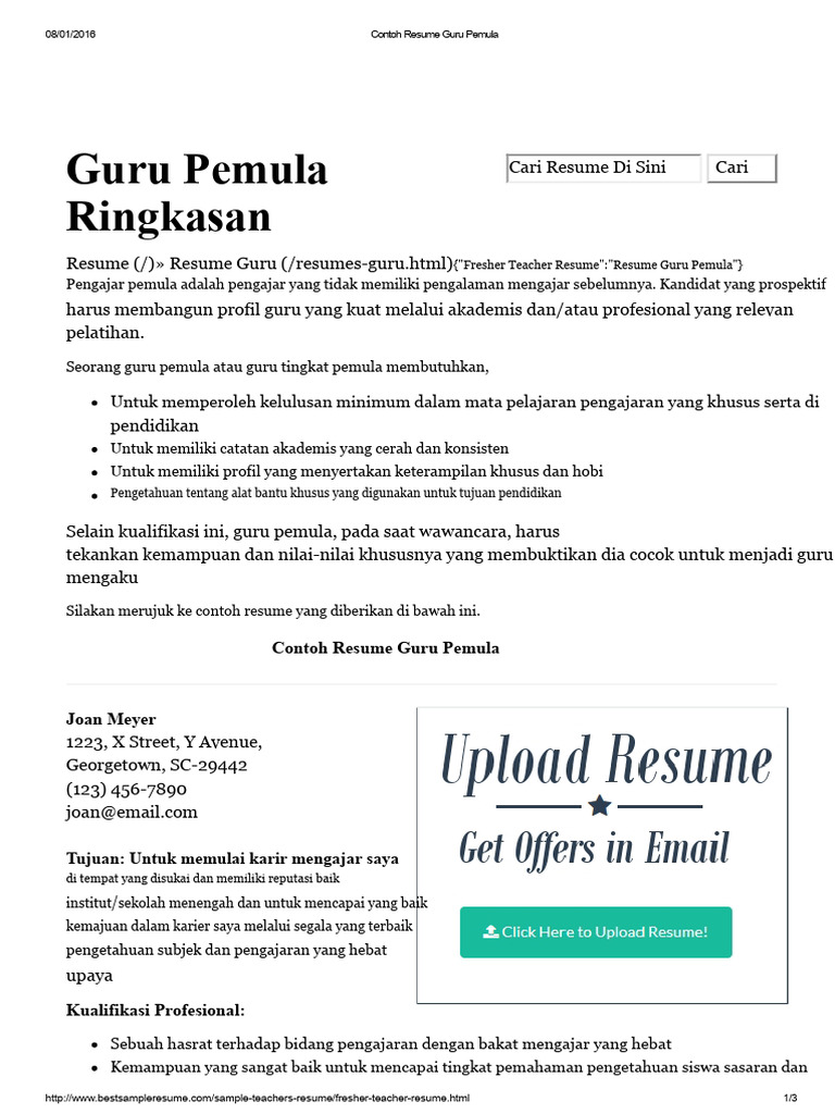 Contoh Resume Guru Pemula | PDF