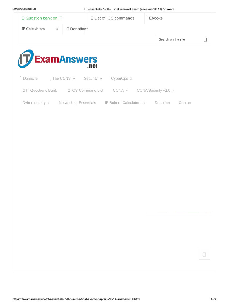 IT Essentials 7.0 8.0 Practice Final Exam (Chapters 10-14) Answers ...