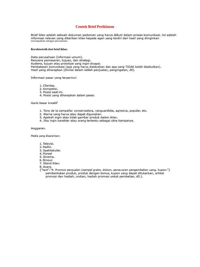 Contoh Brief Periklanan | PDF