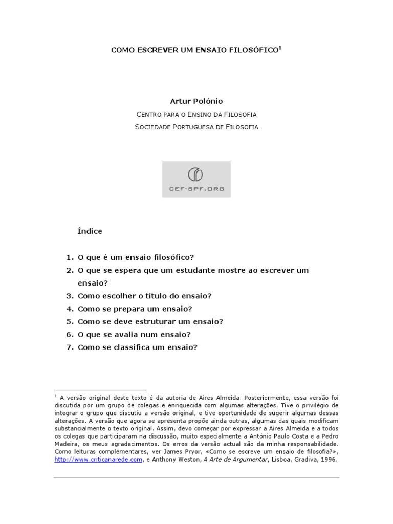 Como Escrever um Ensaio Filosófico | PDF | Argumento | Lógica