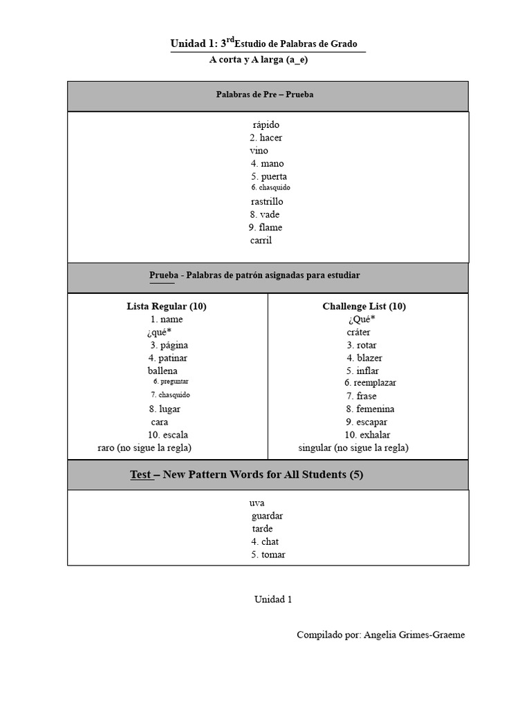 Estudio de Palabras de Grado 3 | PDF