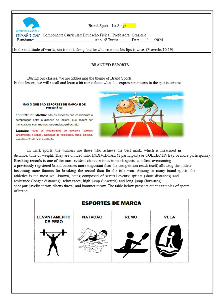 Physical Education Brand Sport Activity - 1st Stage | PDF | Track And ...