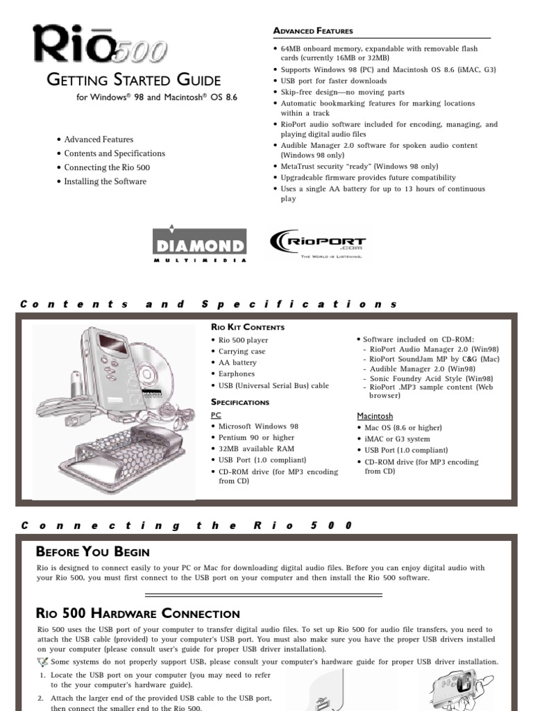 Rio 500 Manual | PDF | Personal Computers | Usb