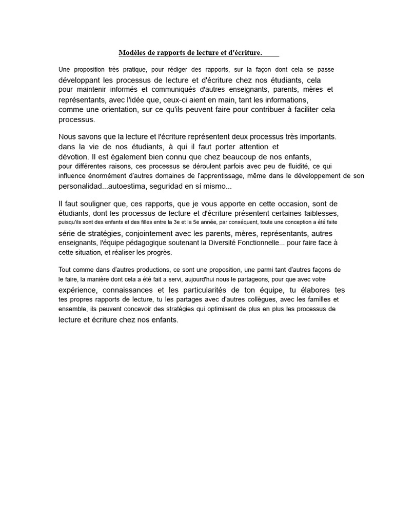 Modèles de Rapports de Lecture Et D'écriture 2014 2015 | PDF | Syllabe ...
