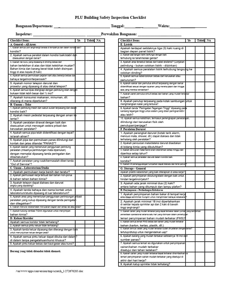 Checklist Inspeksi Keamanan Bangunan | PDF