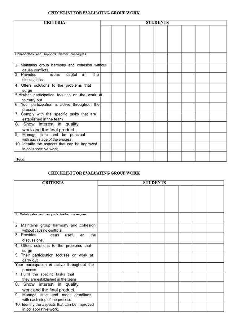 Checklist For Evaluating Group Work | PDF