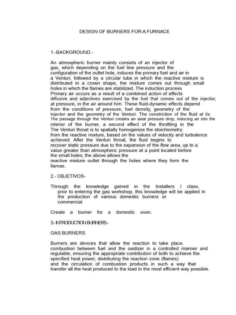 Furnace Burner Design and Specifications | PDF | Combustion ...
