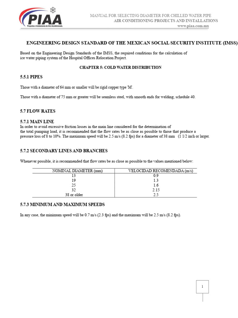 Chilled Water Pipe Diameter Selection Guide | PDF | Gas Technologies ...