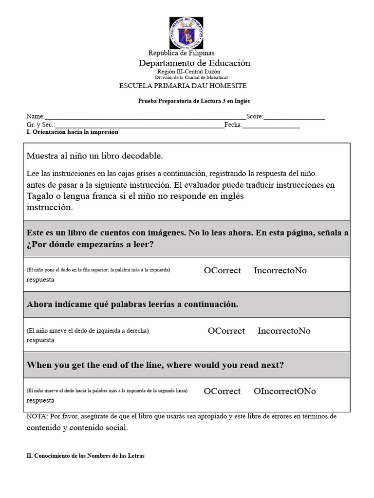 Material de Lectura Previa de Grade 3 Egra | PDF