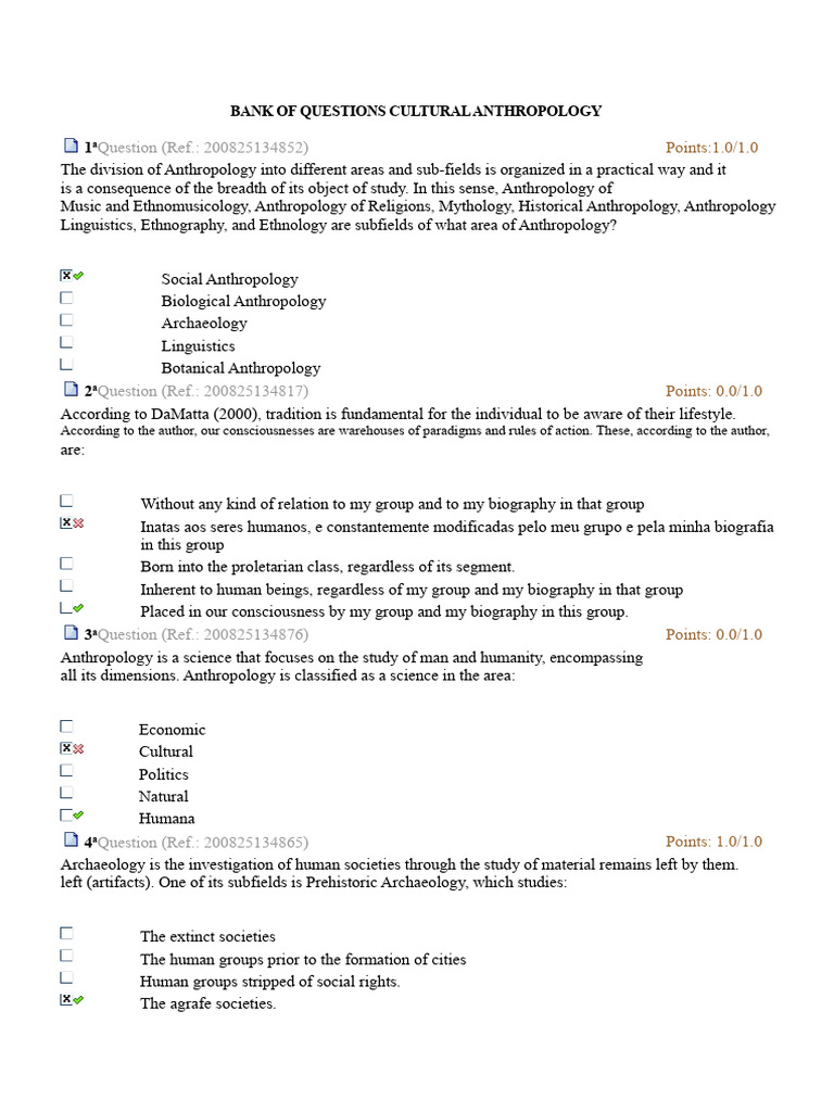 Cultural Anthropology Question Bank | PDF | Anthropology | Social Sciences