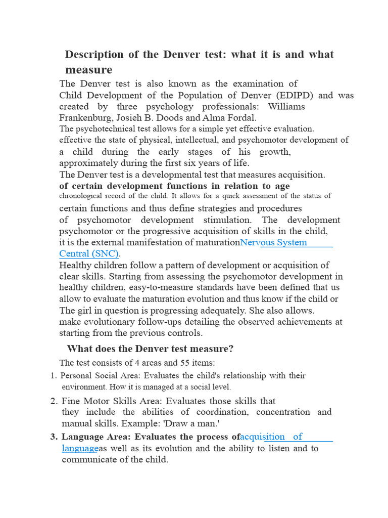 Description of The Denver Test | PDF | Child Development | Behavioural ...