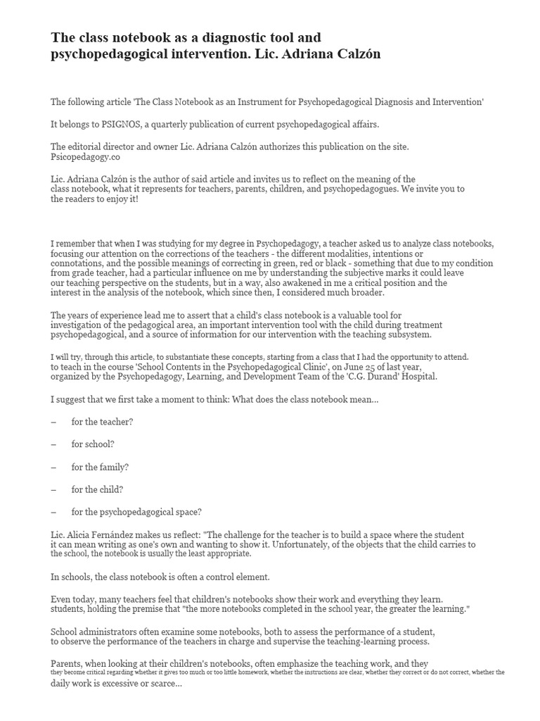 Class Notebook as a Psychopedagogical Tool | PDF | Teachers ...