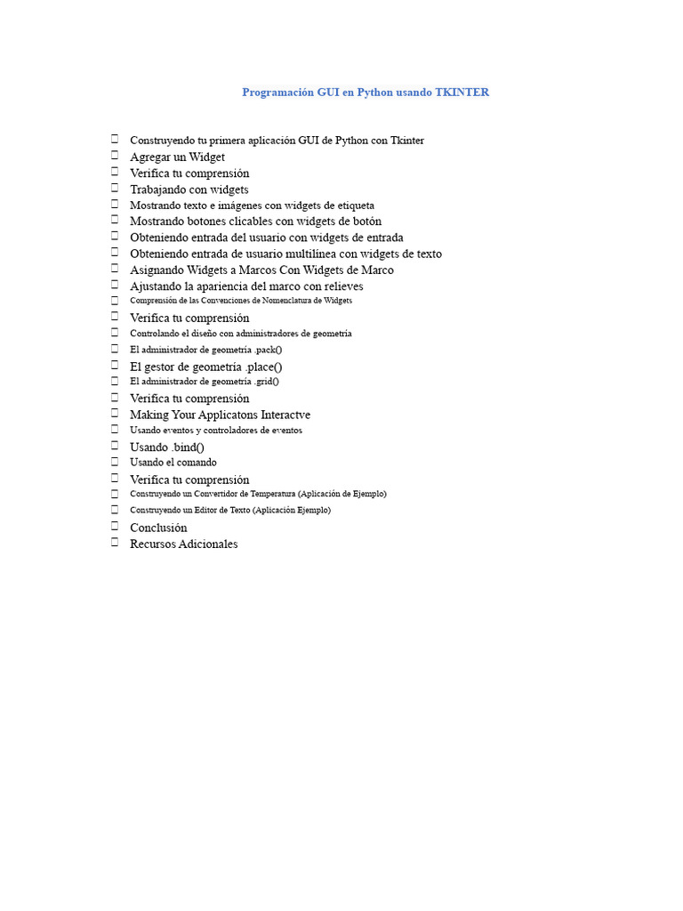 Programación de GUI en Python usando TKINTER | PDF