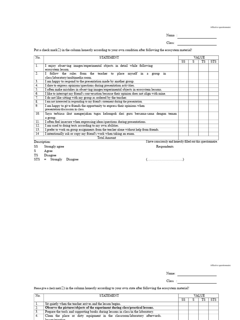 Affective Questionnaire | PDF | Nitrogen | Food Web