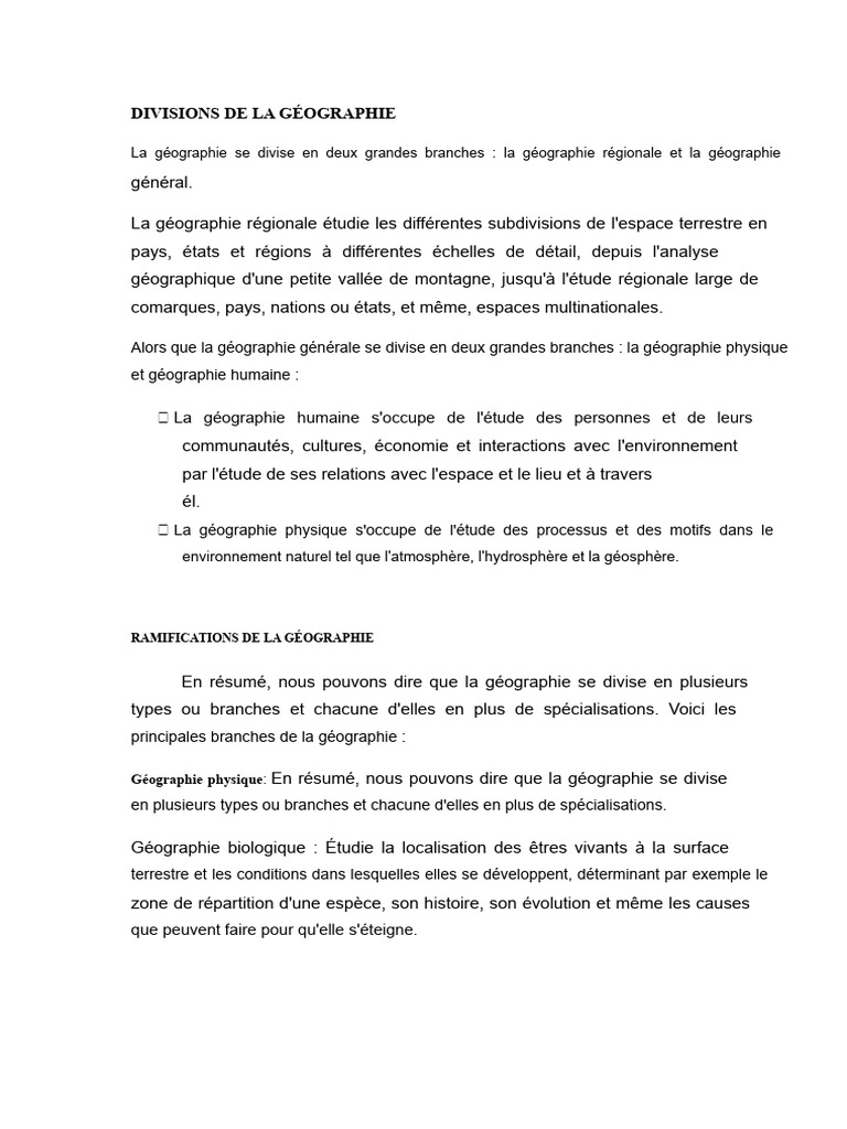 Branches et spécialisations de la géographie | PDF