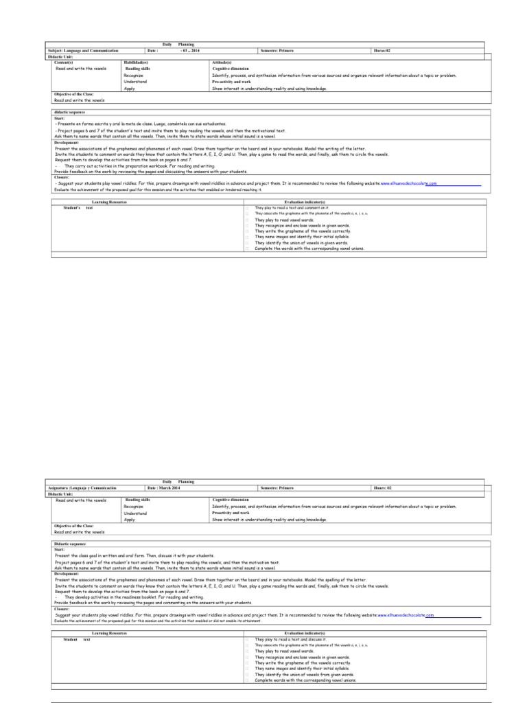 1st Grade Language Lesson Plans | PDF | Phoneme | Vowel