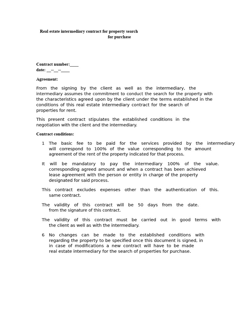Intermediation Contract For Property Search | PDF | Renting | Intermediary