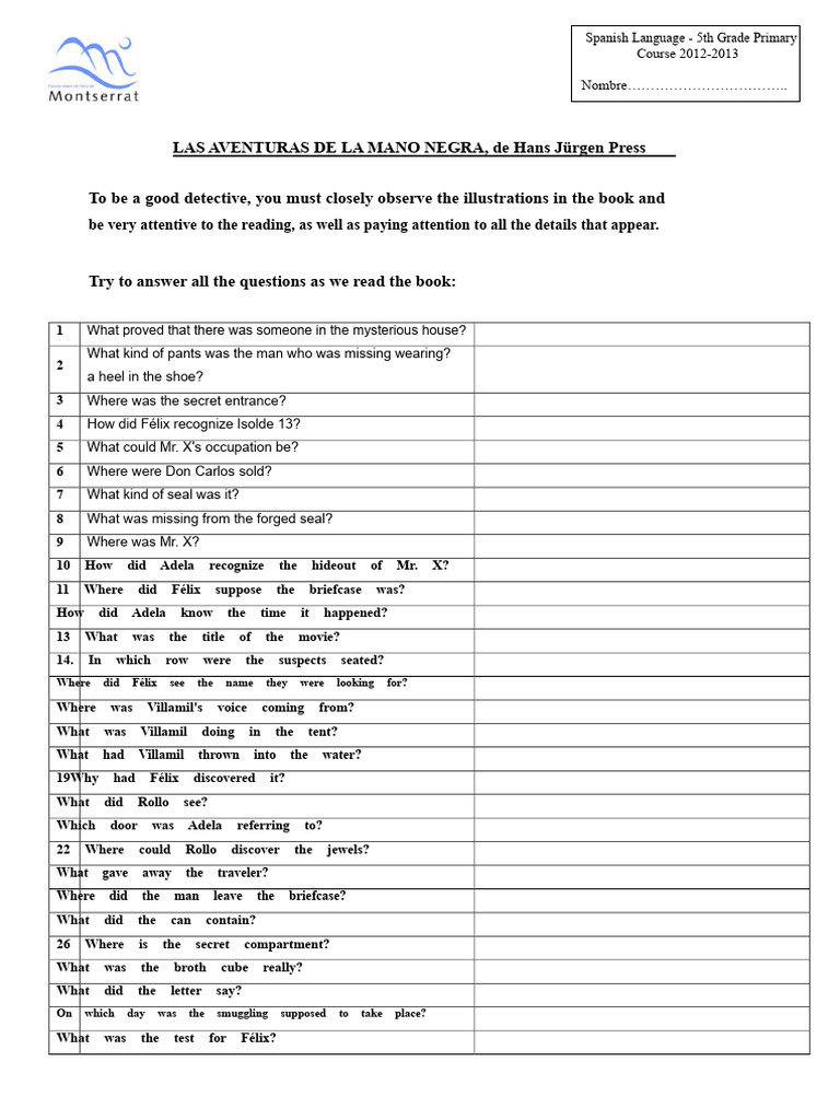 5th Grade Spanish Detective Activities | PDF