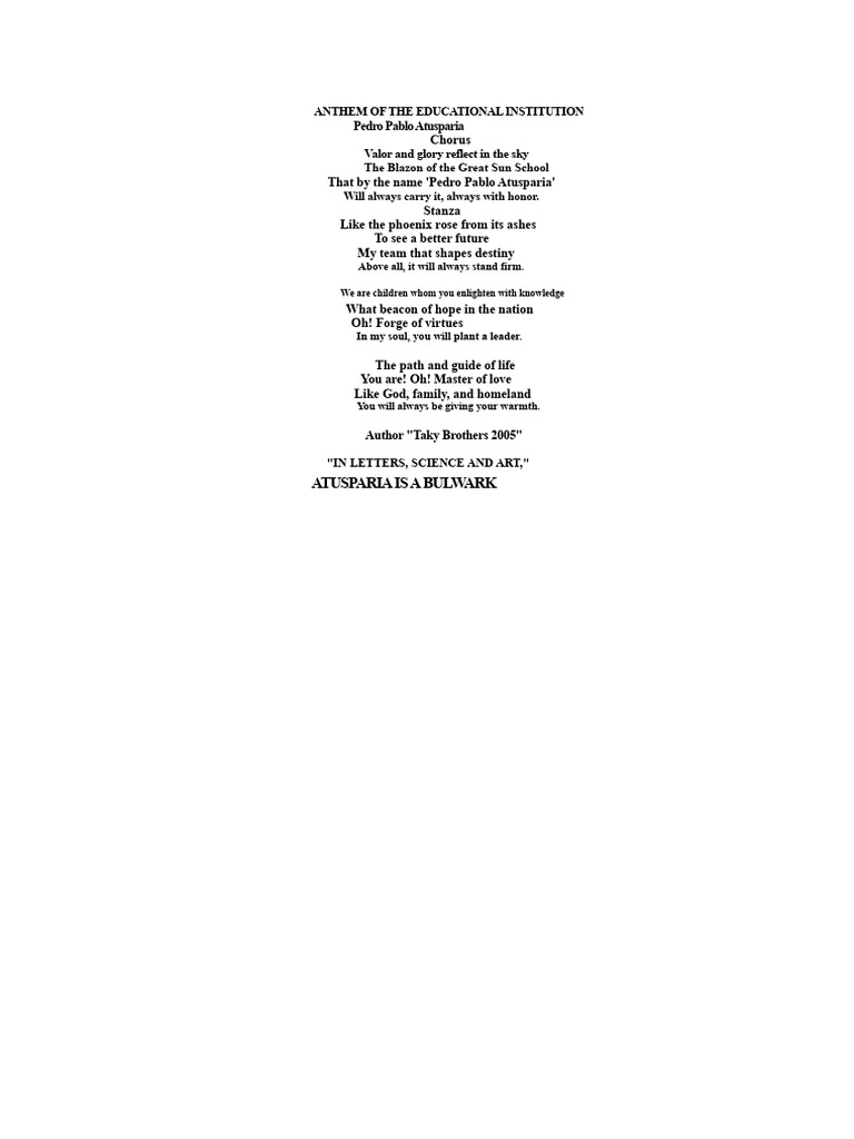 Anthem of the Great Sun School | PDF