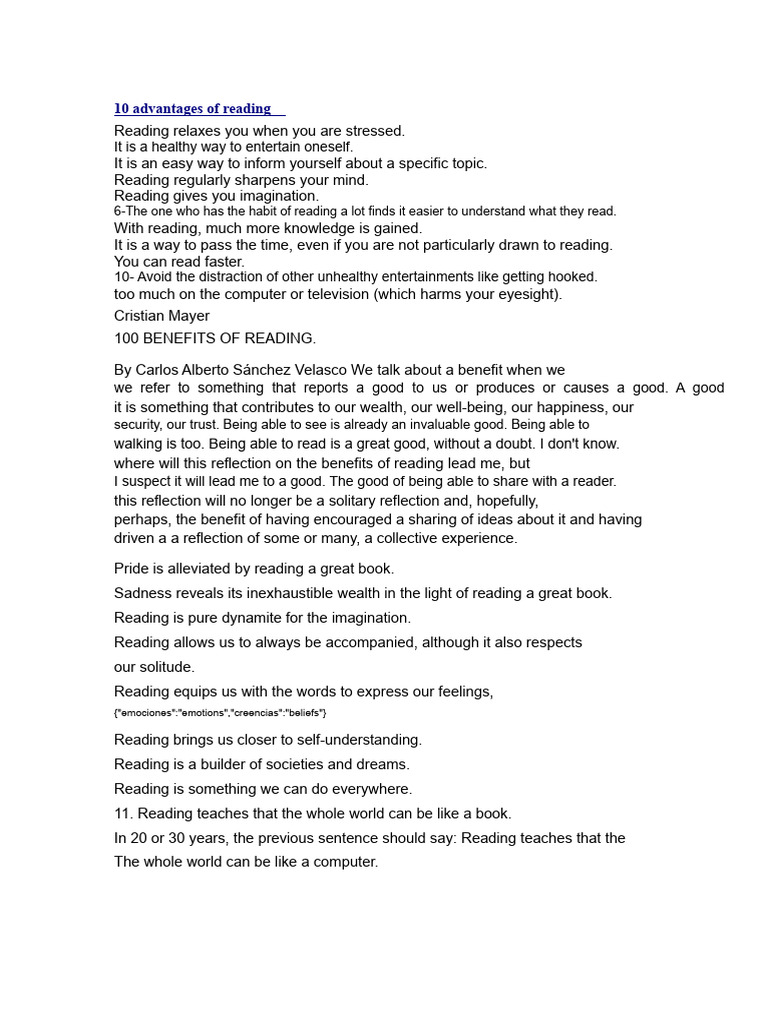 10 Advantages of Reading | PDF | Psychology | Psychological Concepts