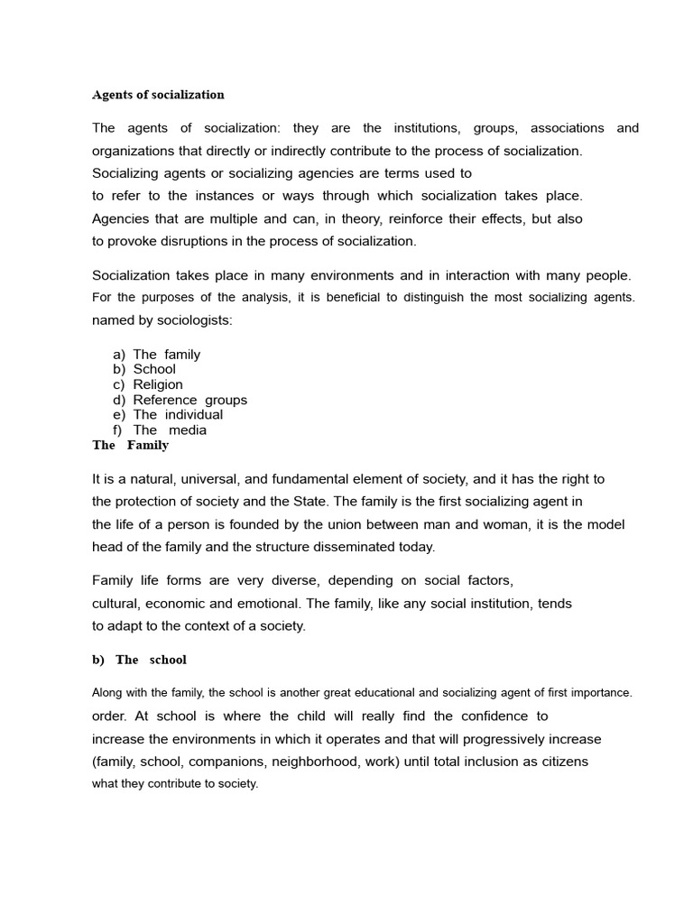 Agents of Socialization | PDF | Socialization | Family