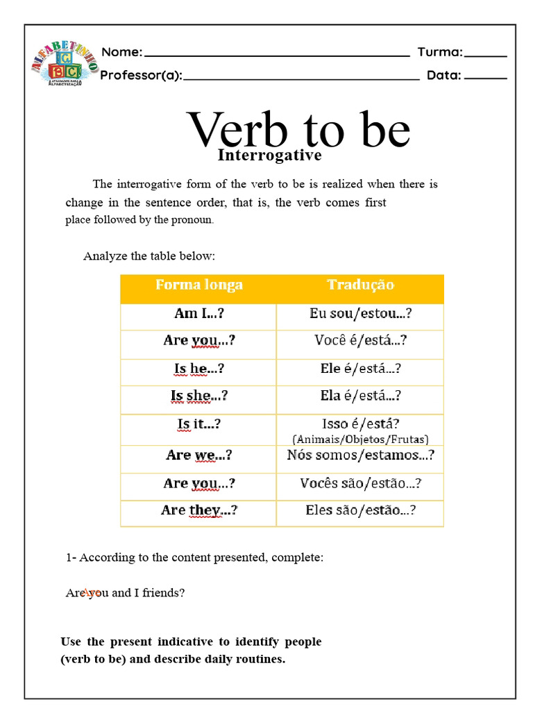 6th Grade Verb To Be With Answer Key | PDF | Grammatical Number | Plural