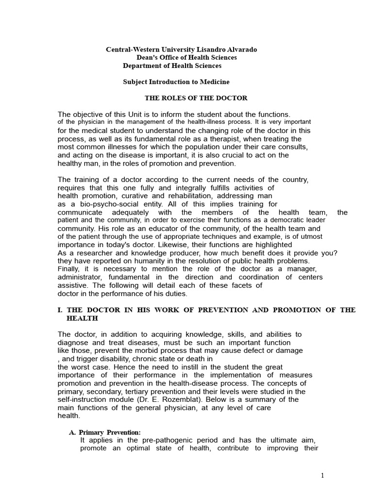 Roles of The Doctor | PDF | Science | Leadership