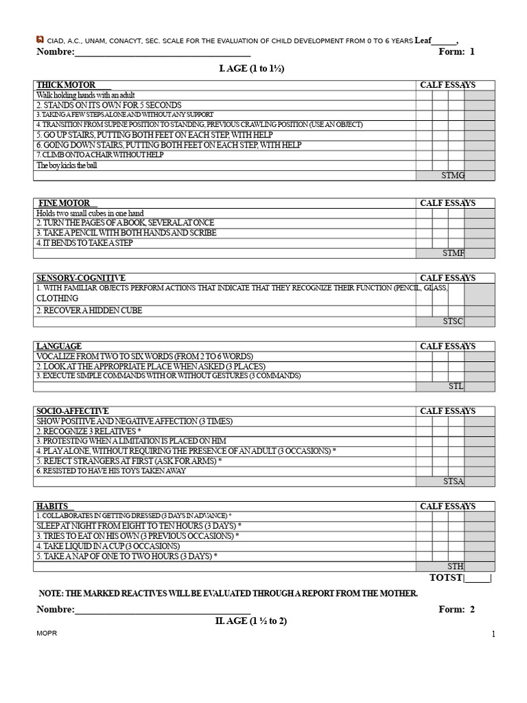 Integral Development Scale (Edin) 1 To 4 Years | PDF | Child ...