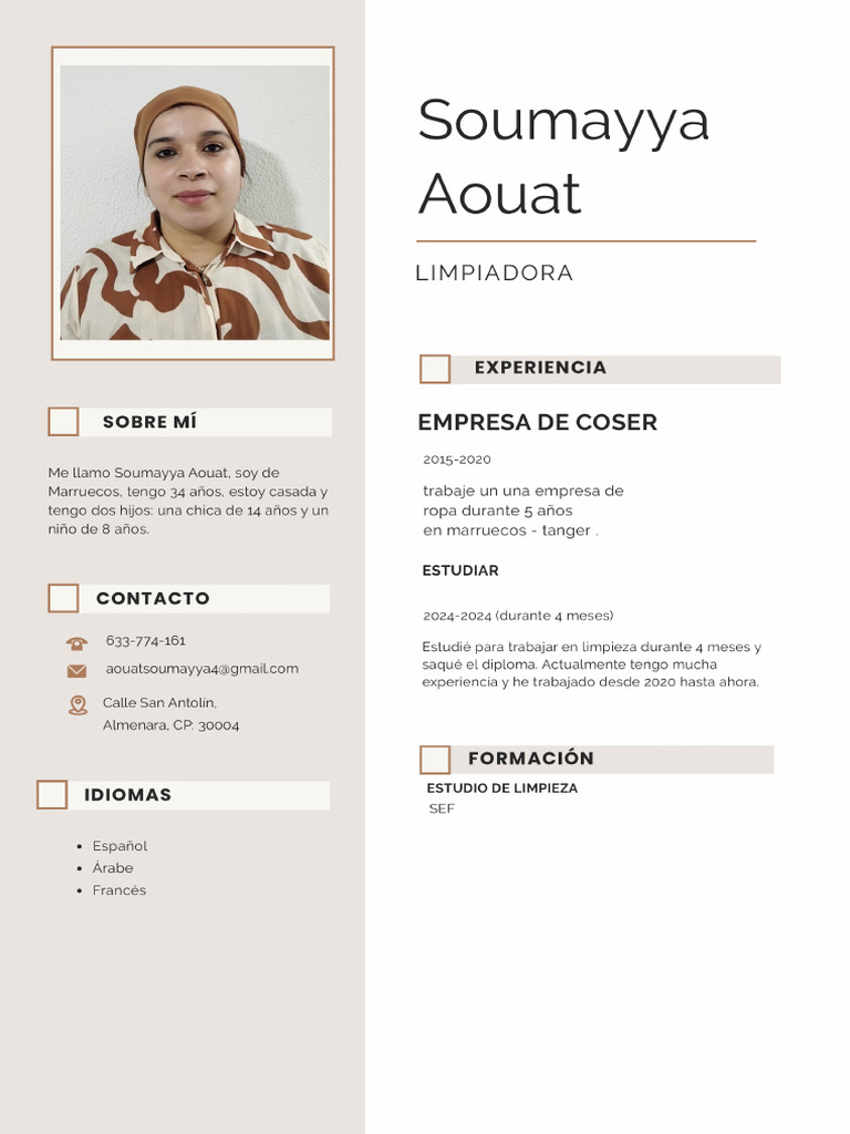Currículum Vitae CV Diseñadora Femenino Minimalista Beige y Blanco | PDF