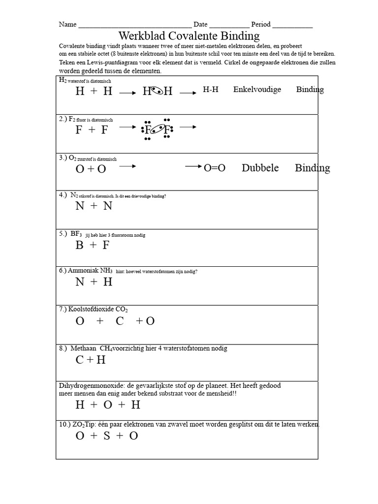 Covalente Binding Werkblad1 | PDF