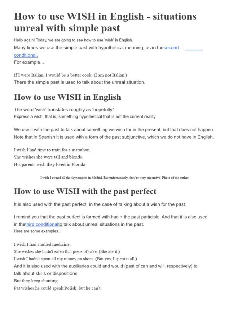 Using "Wish" in English Grammar | PDF