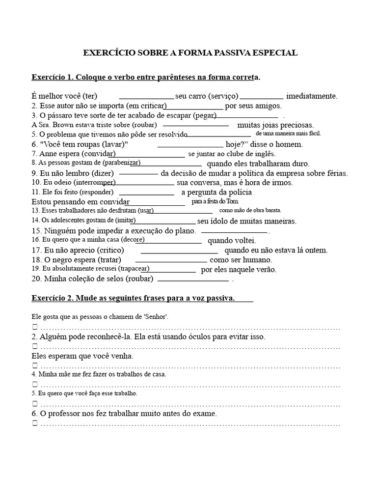 Exercício Sobre A Forma Passiva Especial | PDF