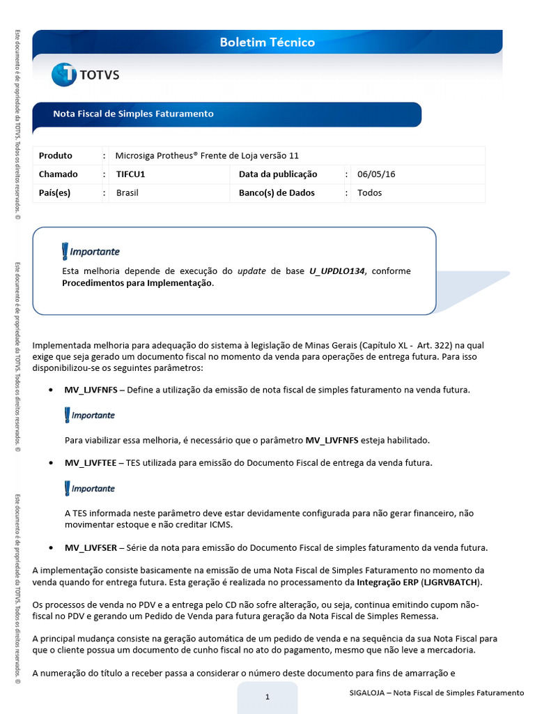 LOJA BT Nota Fiscal de Simples Faturamento BRA TIFCU1 | PDF | Planejamento de recursos ...