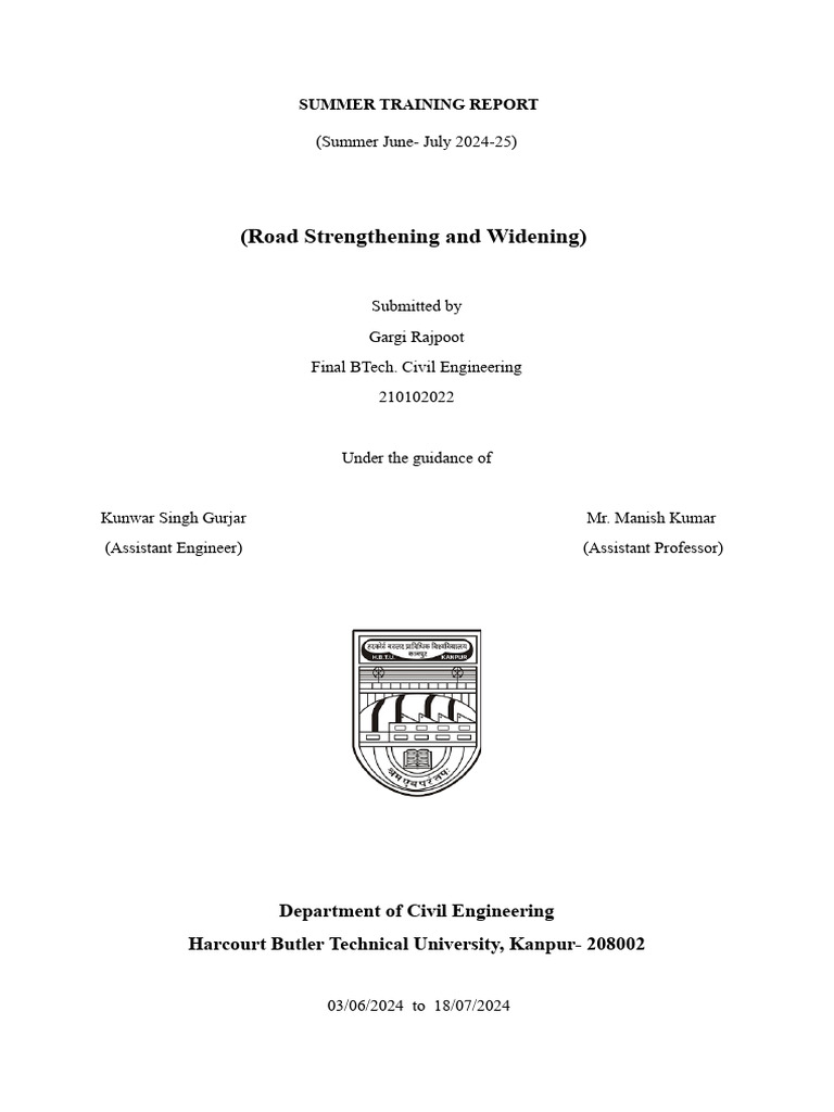 Summer Training Report | PDF | Road | Particle Size Distribution