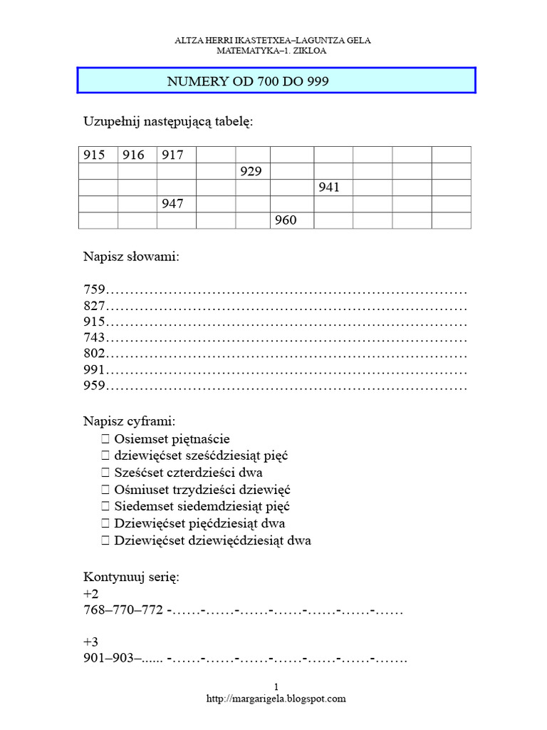 Liczby Od 700 Do 900 | PDF