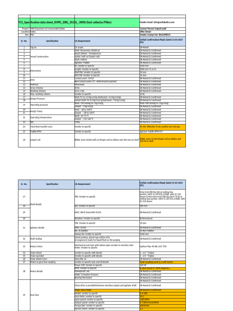 20KL SS316 Vessel Specification Sheet | PDF | Pipe (Fluid Conveyance ...
