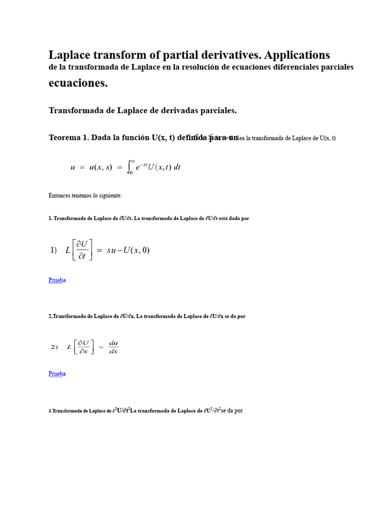 Transformada de Laplace y Derivadas Parciales | PDF | Ecuación ...