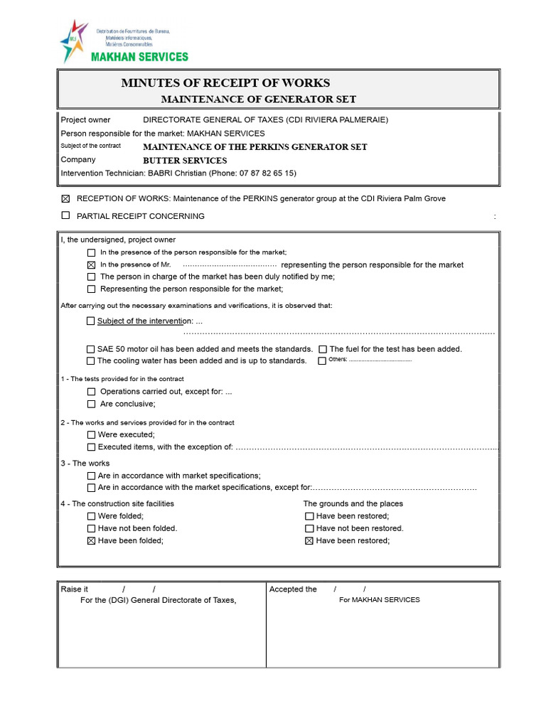 Installation Receipt Report | PDF