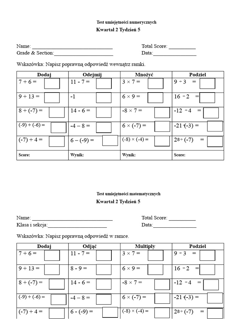 Numeracja Test Q2 W5 | PDF