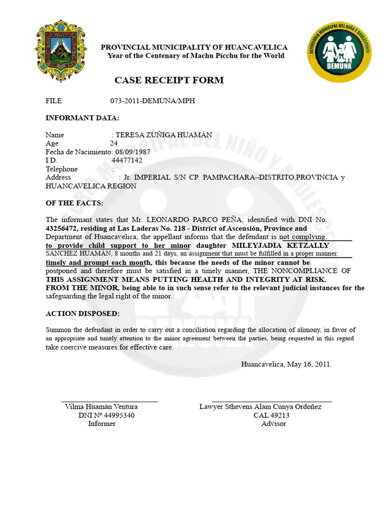 Case Reception Form DEMUNA | PDF