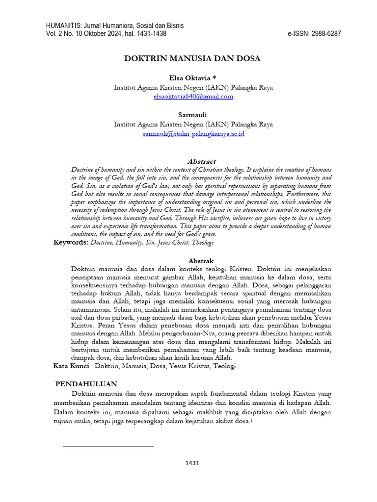 Doktrin Manusia dan Dosa dalam Teologi | PDF