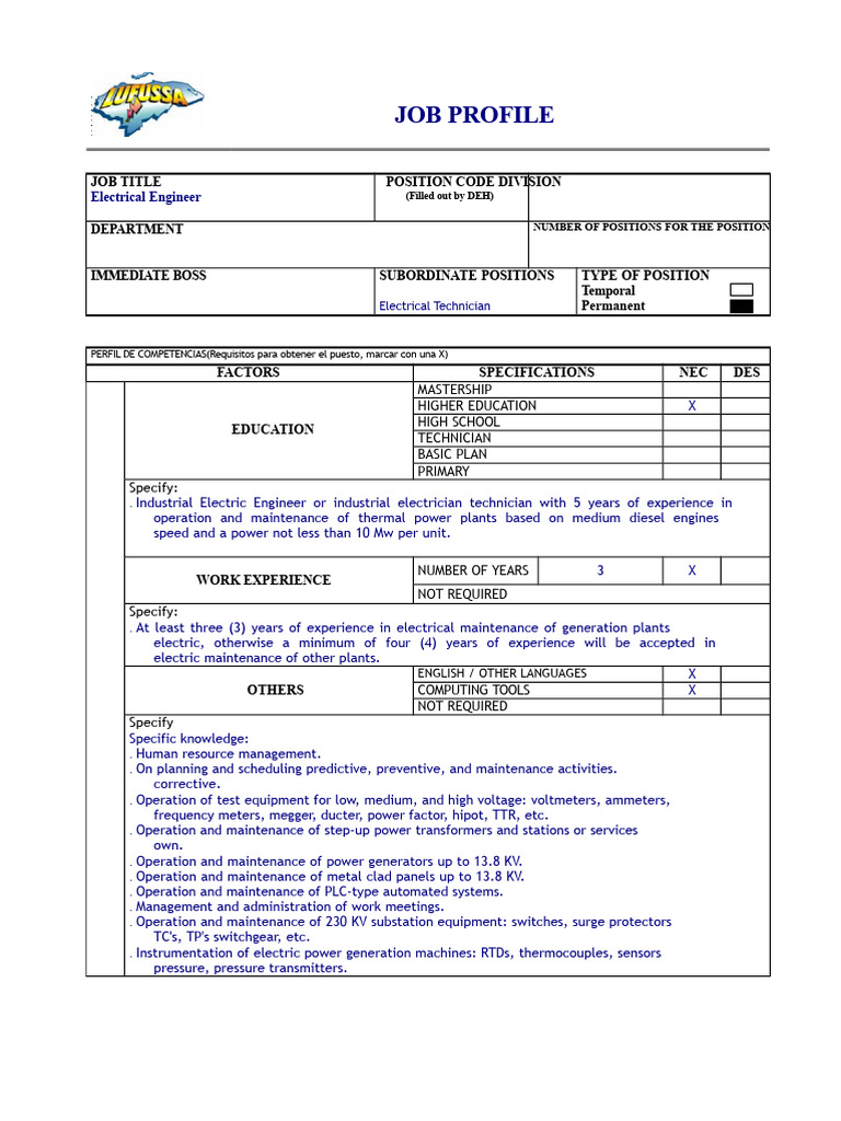 Competency Profile of Electrical or Electromechanical Engineer | PDF ...