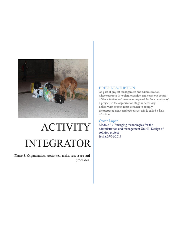 INTEGRATIVE ACTIVITY Phase 3. Organization. Activities, Tasks ...