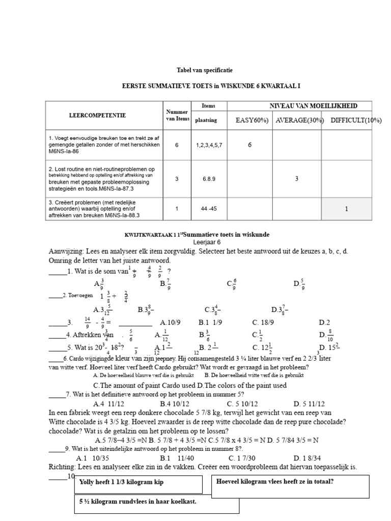 Summatieve Toets Wiskunde | PDF
