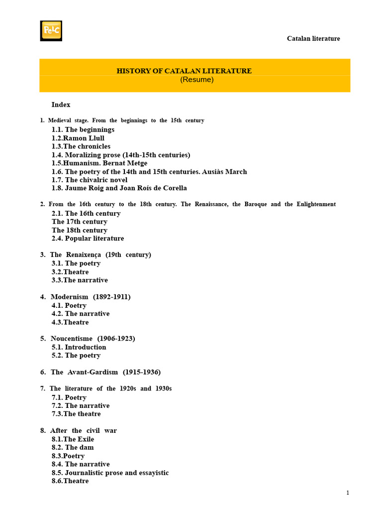 Overview of Catalan Literature History | PDF | Romanticism